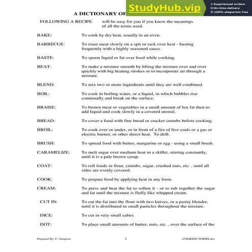 A DICTIONARY OF COOKING TERMS | PDF