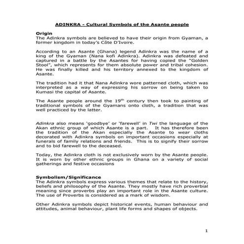 Adinkra cultural symbols of the asante people | PDF