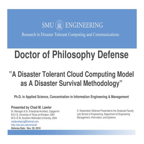 A Disaster Tolerant Cloud Computing Model as a Disaster Survival ...