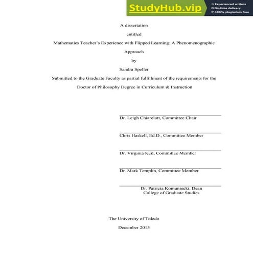 A Dissertation Entitled Mathematics Teacher S Experience With Flipped ...