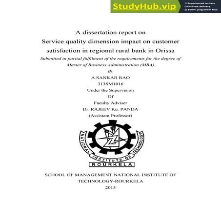 A Dissertation Report On Service Quality Dimension Impact On Customer ...