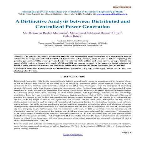 A Distinctive Analysis Between Distributed And Centralized Power