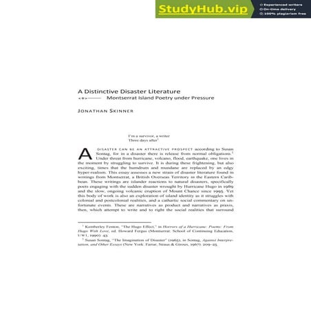 A Distinctive Disaster Literature Montserrat Island Poetry Under ...