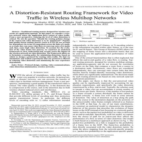 A Distortion Resistant Routing Framework For Video Traffic In Wireless