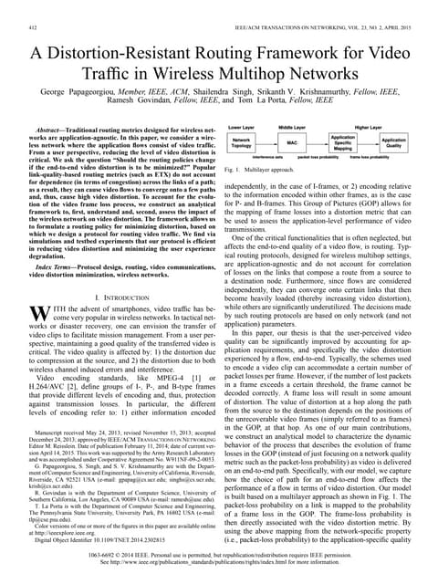 A Distortion Resistant Routing Framework For Video Traffic In Wireless