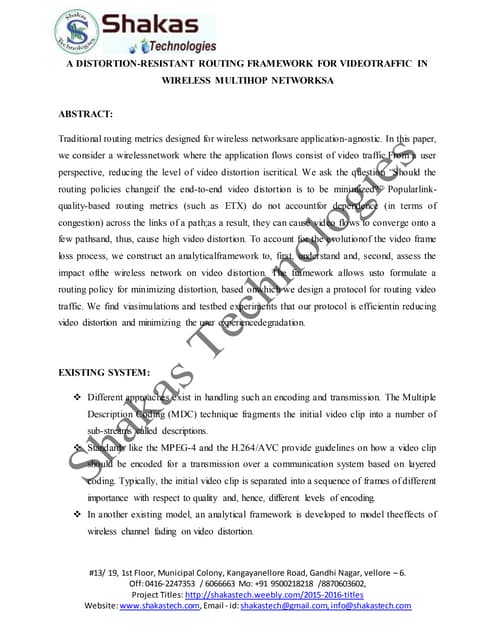 A Distortion Resistant Routing Framework For Video Traffic In Wireless Multihop Networks Docx Pdf