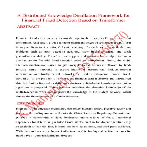 A Distributed Knowledge Distillation Framework for Financial Fraud Detection Based on ...