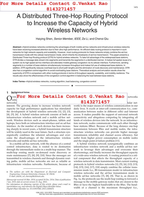 A Distributed Three Hop Routing Protocol To Increase The Capacity Of