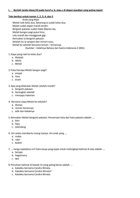 Soal uts bahasa indonesia kelas 3 semester 2 | PDF