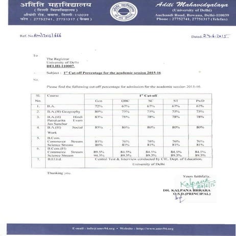 Aditi Mahavidyalaya college :- First Cut-off | PDF