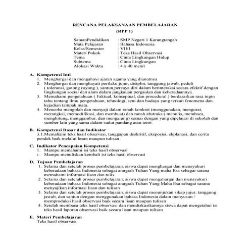 RPP Bahasa Indonesia Lingkungan | DOCX