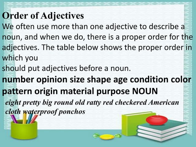 English Lesson: Order of Adjectives in a Series | PPTX