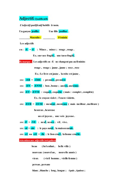 Les Adjectifs | PPTX