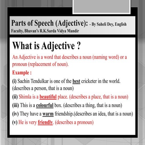 Adjectives and its types in full details | PDF