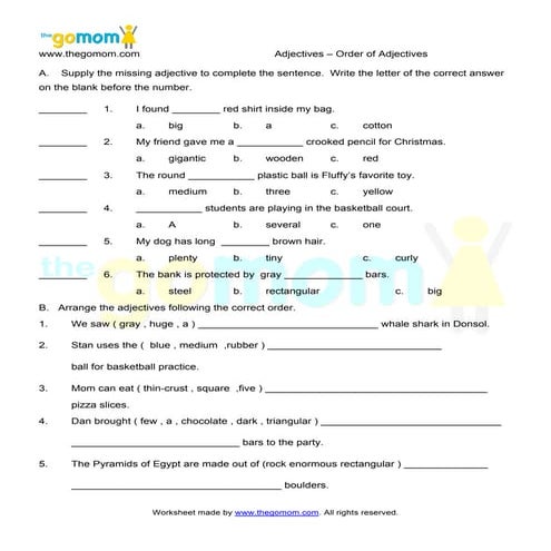 Adjectives Worksheet Grade 5