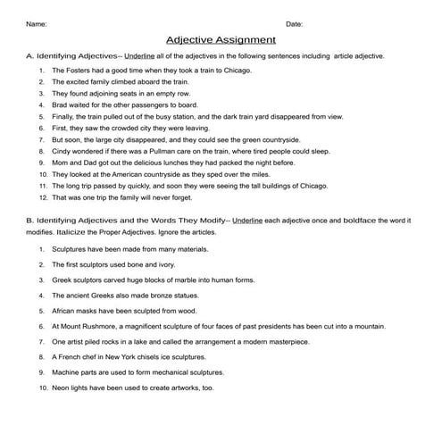 Adjective assignment | DOC