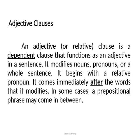 type of complex sentence adjective clauses | PPTX