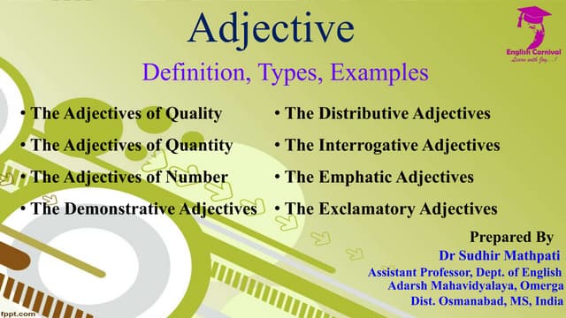 Adjectives - Definition, Types & Examples for Grade 7 | PPTX
