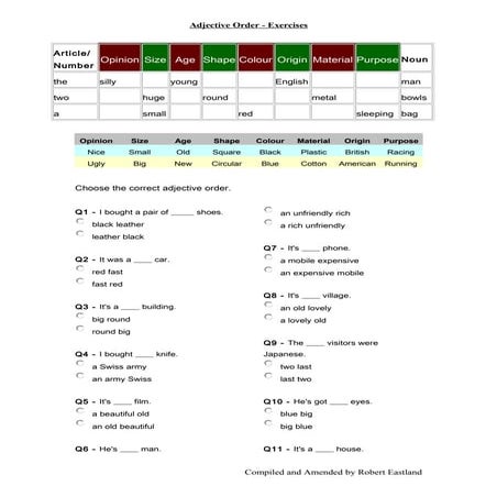 Adjective order exercises | DOC