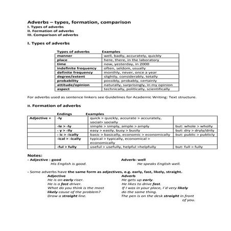 Adjectives adverbs classification | PDF