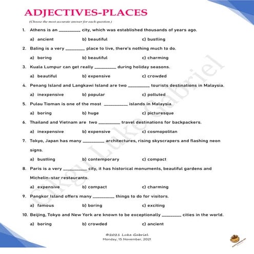 Adjectives Of Place | PDF