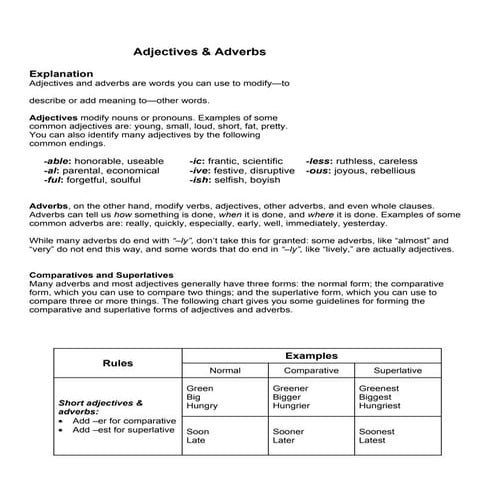 Adjectives and Adverbs handout | DOC