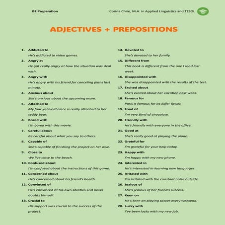 Adjectives followed by prepositions sd sd | PDF