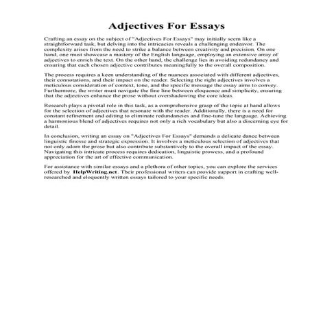 Adjectives For Essays. 40 Adjectives, Definition and Example Sentences ...