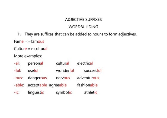 ADJECTIVE SUFFIXES | PPT | Programming Languages | Computing