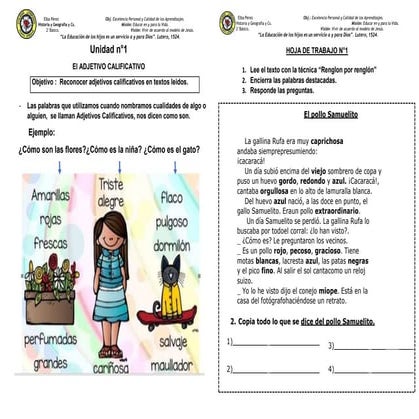 Adjetivos Calificativos Guias Docx