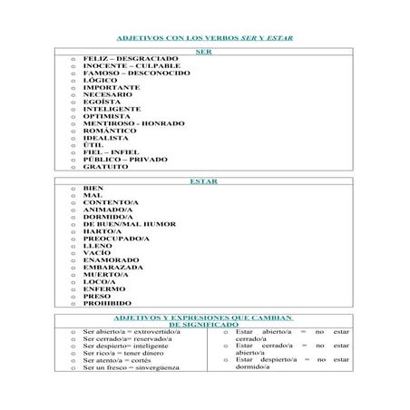 Adjetivos con los verbos ser y estar | DOC