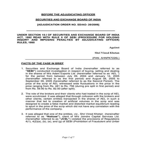 Adjudication order against Shri Vinod Khetan in the matter of Adani ...