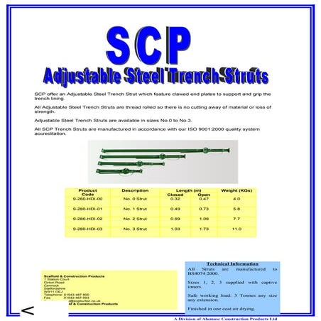 Adjustable steel trench struts leaflet | PDF