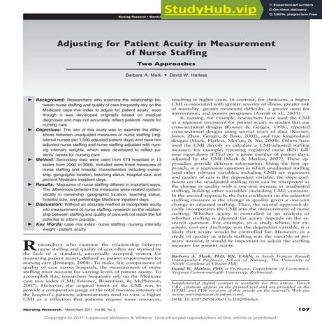 Adjusting For Patient Acuity In Measurement Of Nurse Staffing | PDF ...