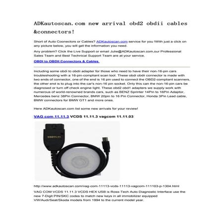 Ad kautoscan.com new arrival obd2 obdii cables &connectors! | PDF | Computer Peripherals | Computing