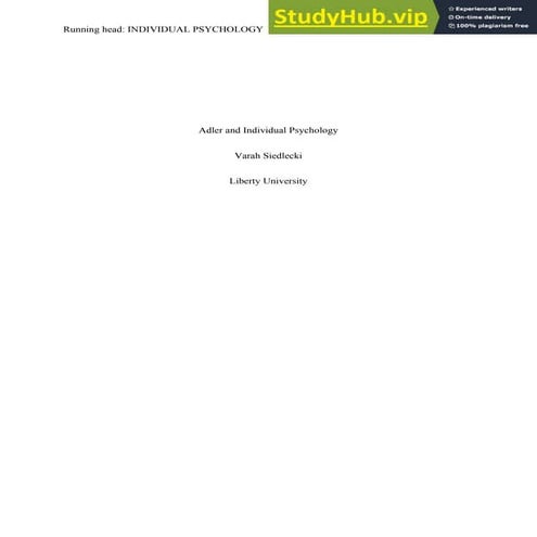 Adler Individual Psychology Research Paper Siedlecki-Adler Psyc341 | PDF