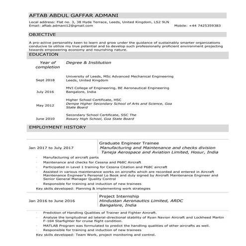 Admani aftab abdulgaffar_cv | PDF