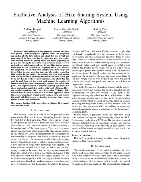 Predictive Analysis Of Bike Sharing System Using Machine Learning