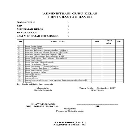Administrasi guru kelas rantau bayur | DOCX