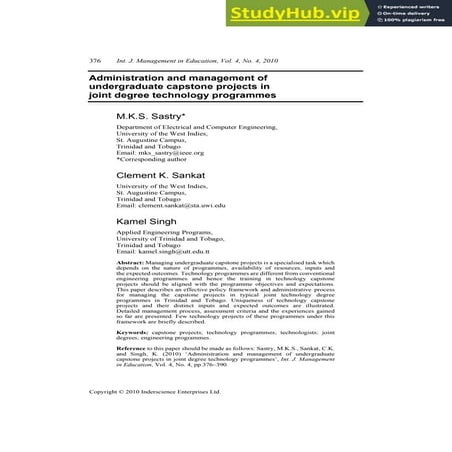 Administration And Management Of Undergraduate Capstone Projects In Joint Degree Technology ...