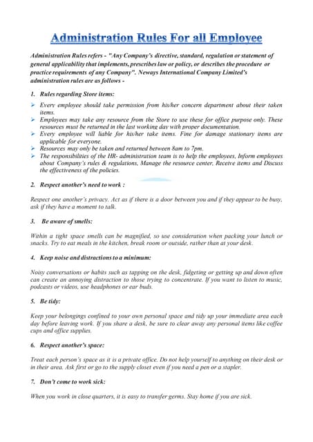 Office Etiquette Food and Drink Policy Letter for Employees | PDF