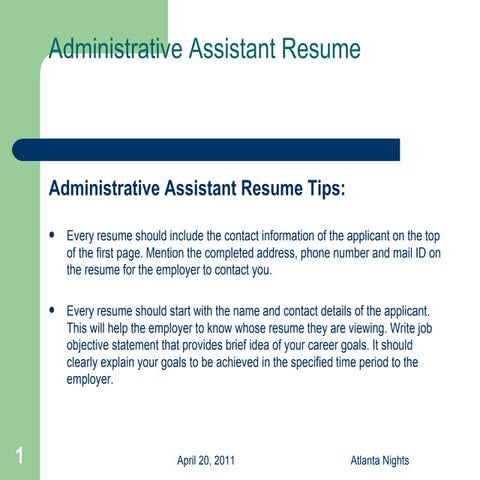 Administrative assistant resume | PPT