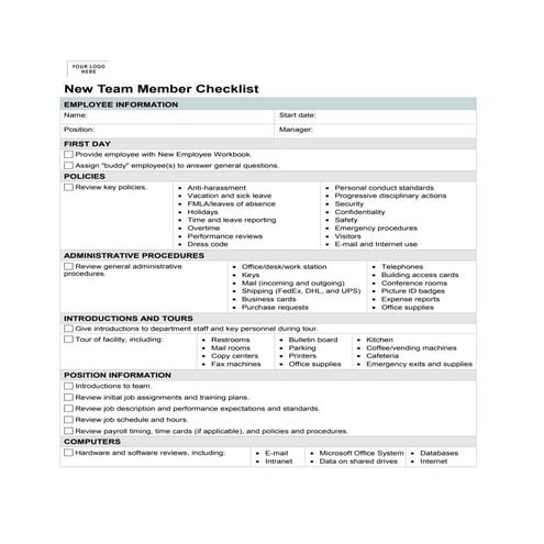 New Team Member Administrative Checklist | DOC | Resume Writing and ...