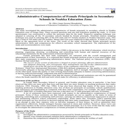 Administrative competencies of female principals in secondary schools in nsukka education zone | PDF