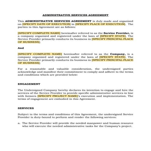 ADMINISTRATIVE SERVICES AGREEMENT | PDF