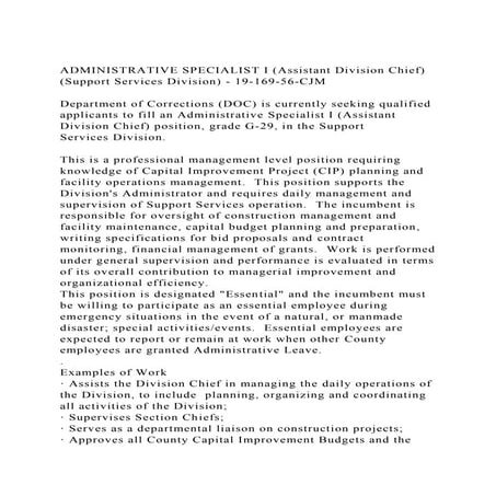ADMINISTRATIVE SPECIALIST I (Assistant Division Chief) (Support Se.docx