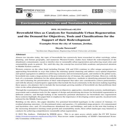 Brownfield Sites as Catalysts for Sustainable Urban Regenerationand the ...
