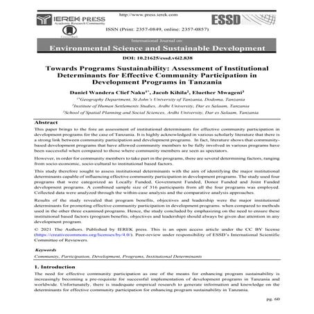 Towards ProgramsSustainability: Assessment of Institutional ...