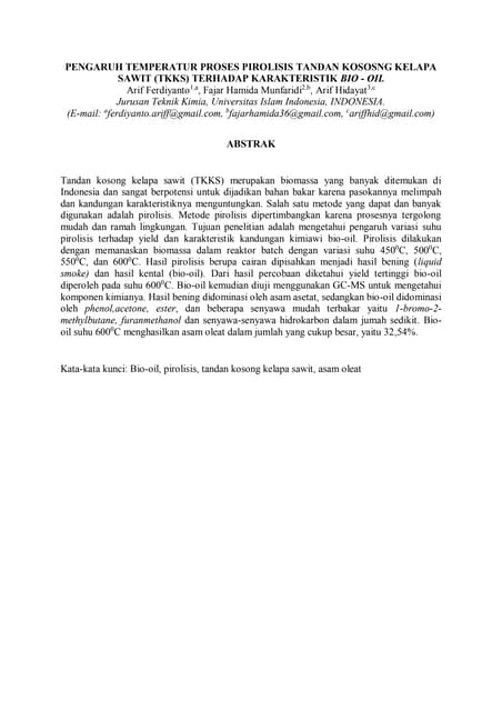 pemanfaatan limbah tandan kosong kelapa sawit menjadi bio-oil dengan ...
