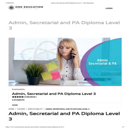 Admin, Secretarial and PA Diploma Level 3 - One Education | PDF